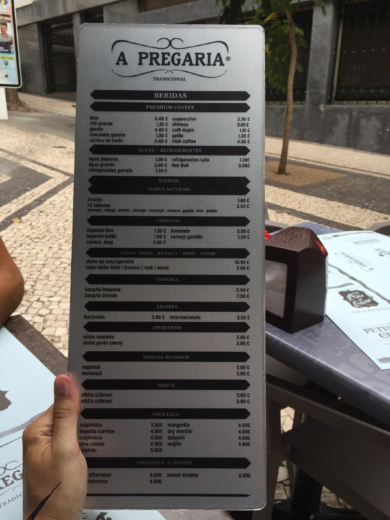 Menu at A PREGARIA, Funchal