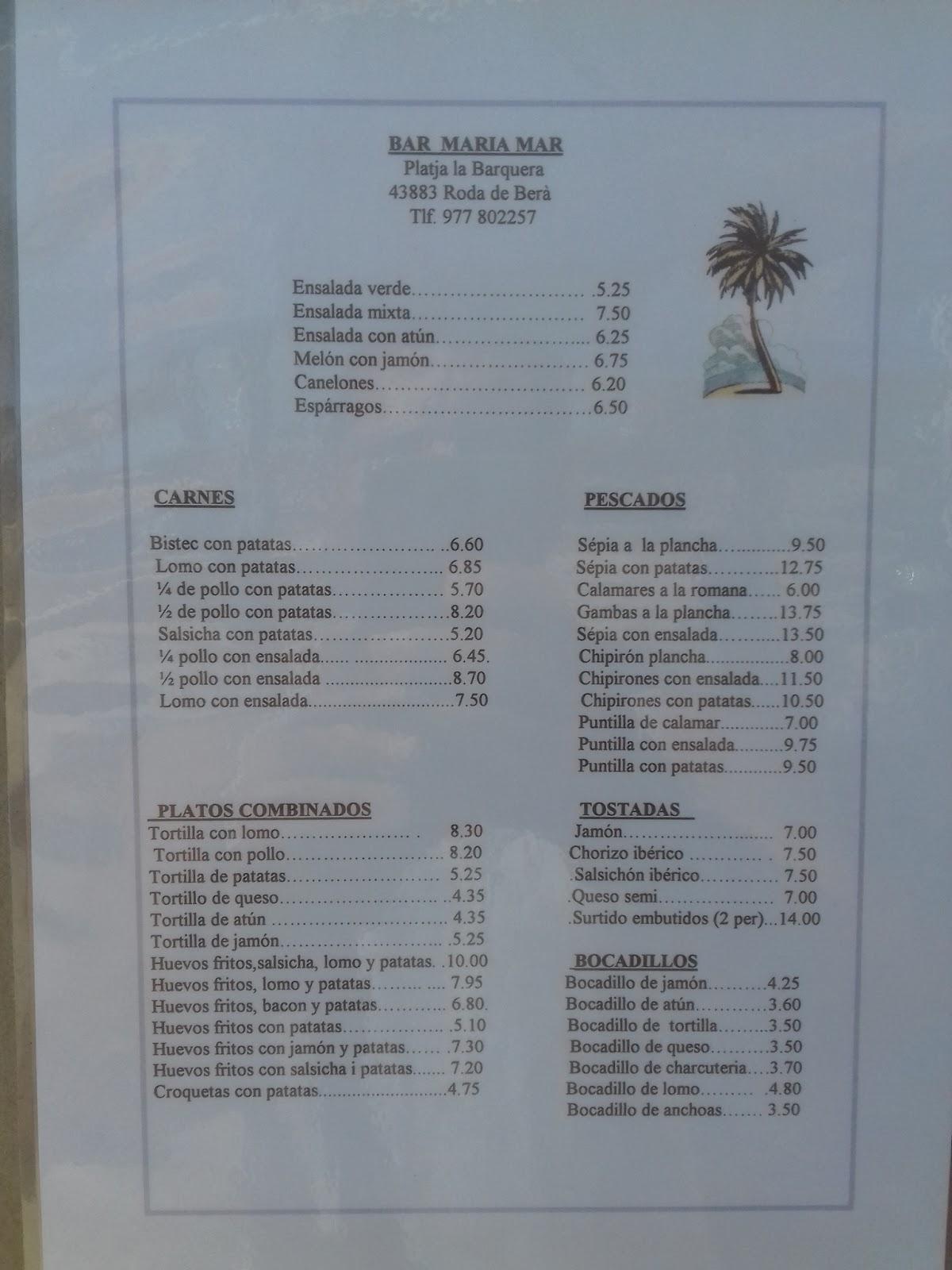 Carta de Bar Maria-Mar, Roda De Bara
