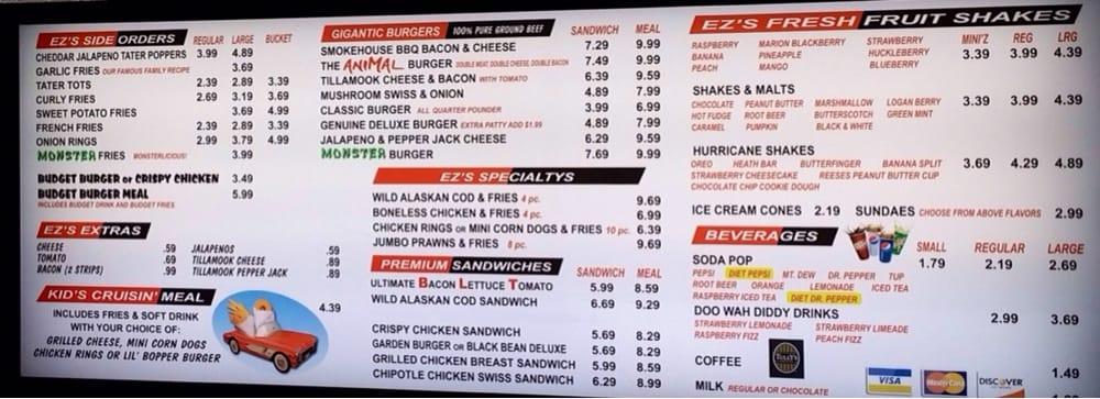 Menu at EZ's Burger Deluxe restaurant, Wenatchee