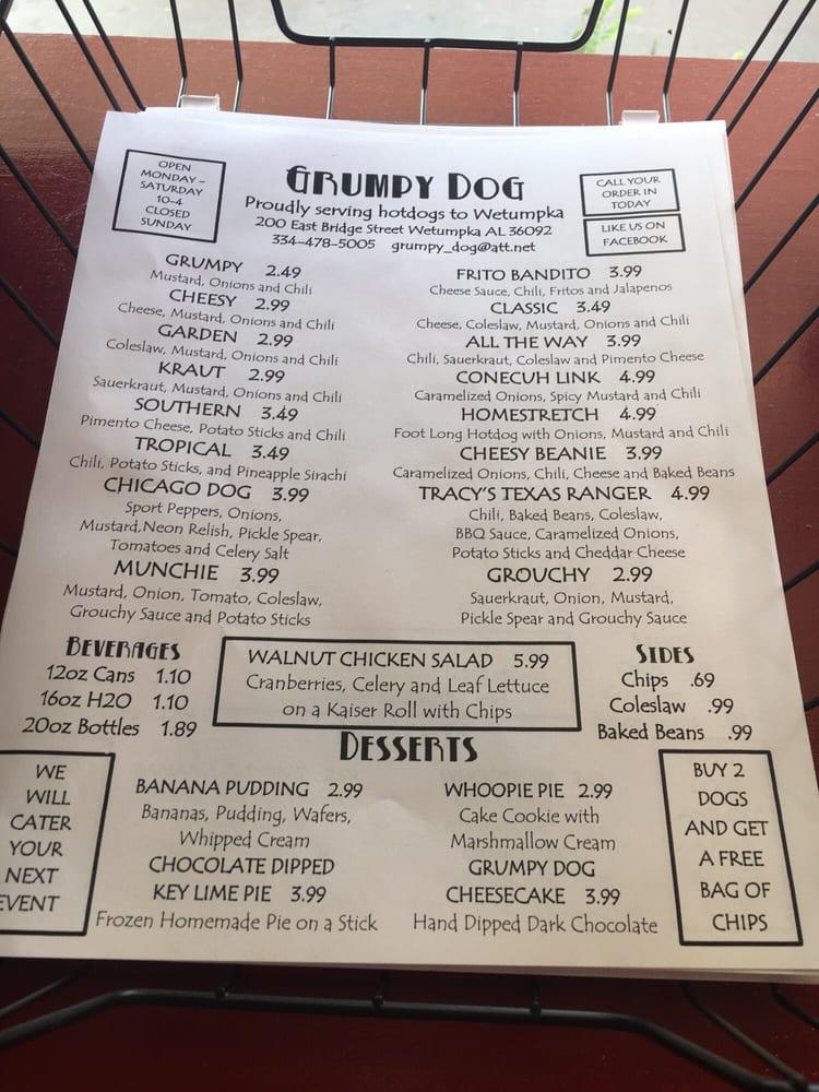 Menu at Grumpy Dog restaurant, Wetumpka