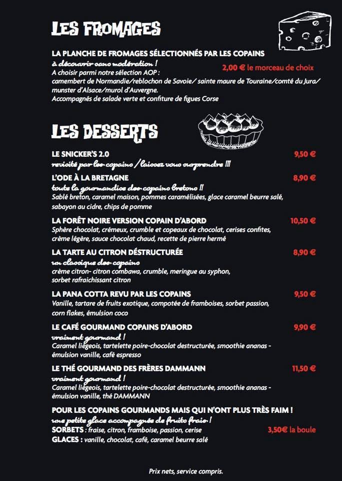 Menu au Les Copains d'Abord restaurant, Luxembourg