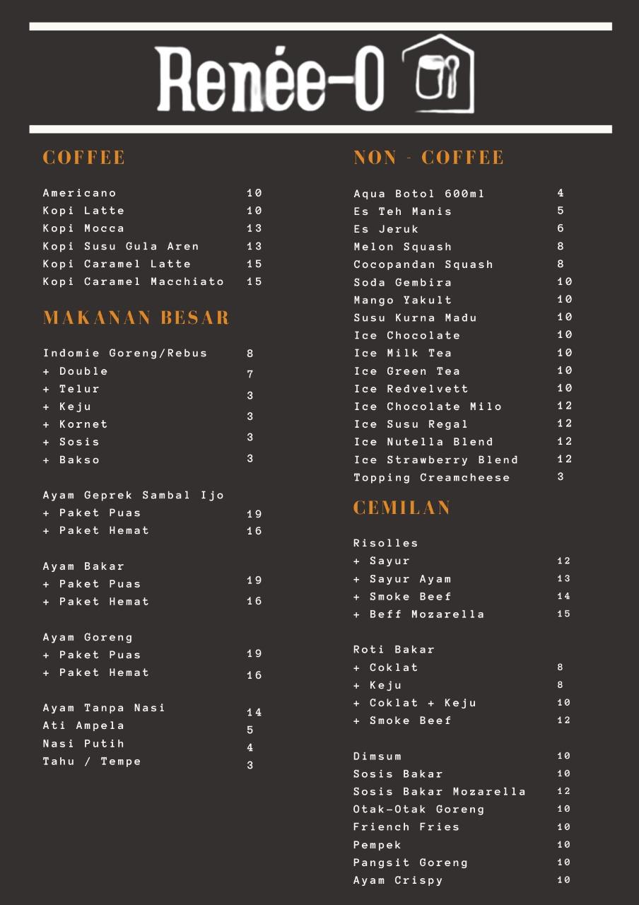 Menu at Renée-O Cafe, South Tangerang