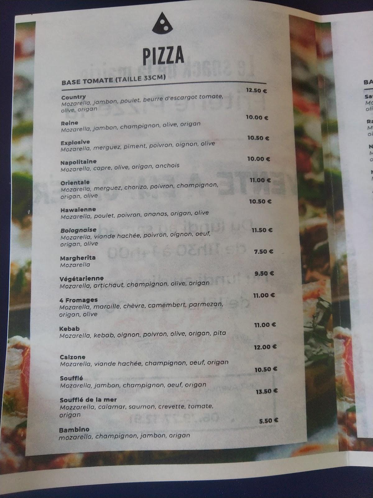 Menu au Snack de la mairie restaurant, Coquelles