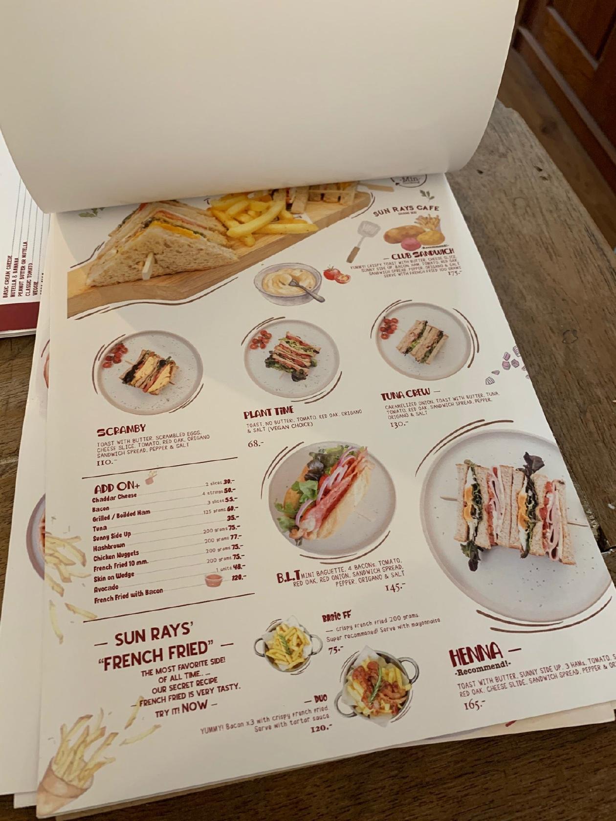 Menu at Sun Rays - Breakfast & Brunch restaurant, Chiang Mai