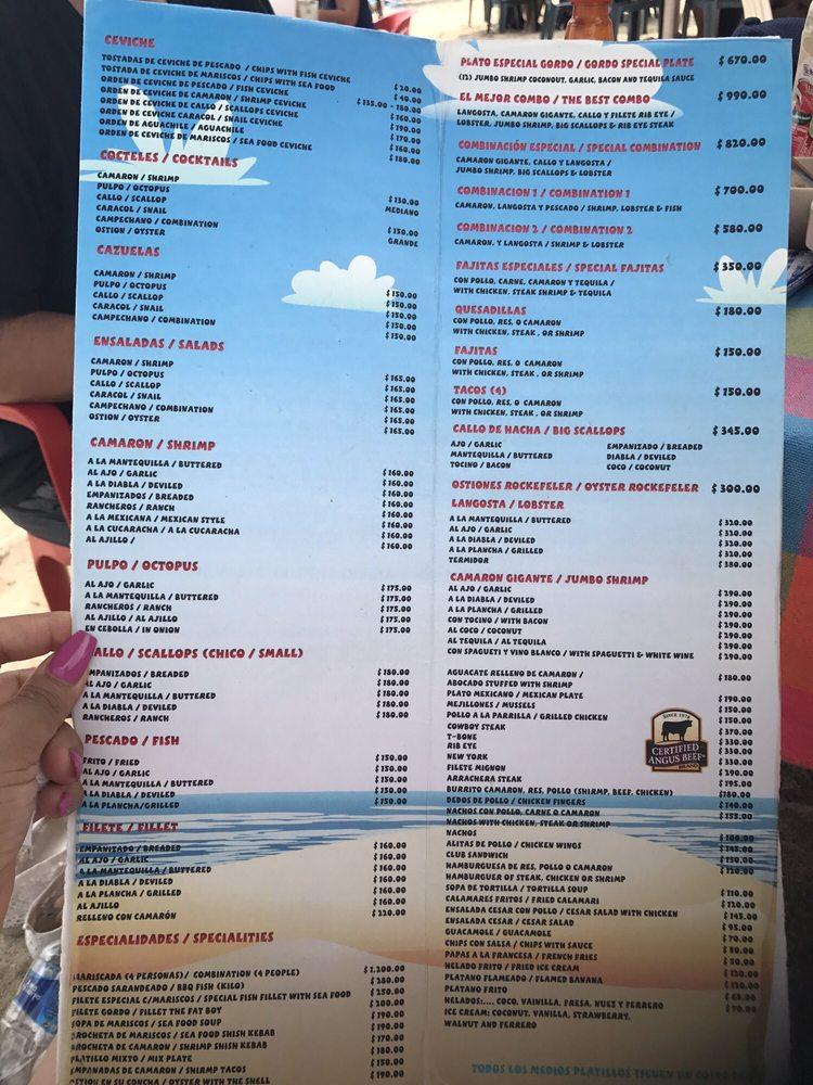 Menu at The Fat Boy Seafood restaurant, Bucerías