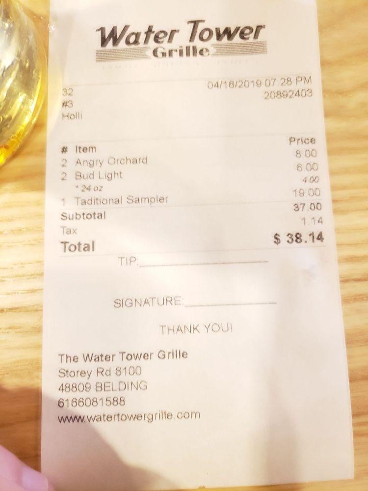 Menu at Water Tower Grille and Smokehouse pub & bar, Belding