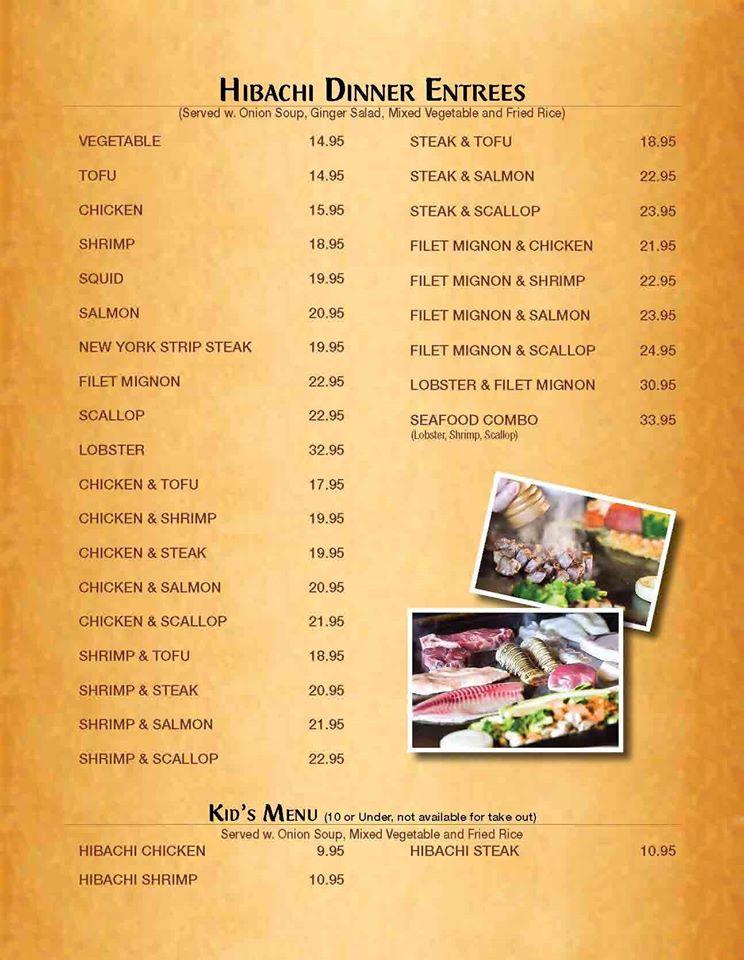 Menu at Yokoso Japanese Steakhouse, Fredonia