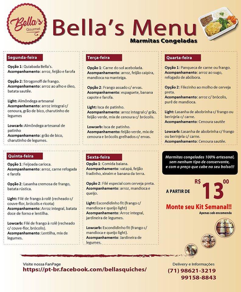 Carta del restaurante Bella's Gourmet, Salvador del Bahia, R. Frederico Costa