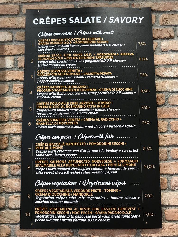 Menu at Creperia Artigianale Casteo restaurant, Venice