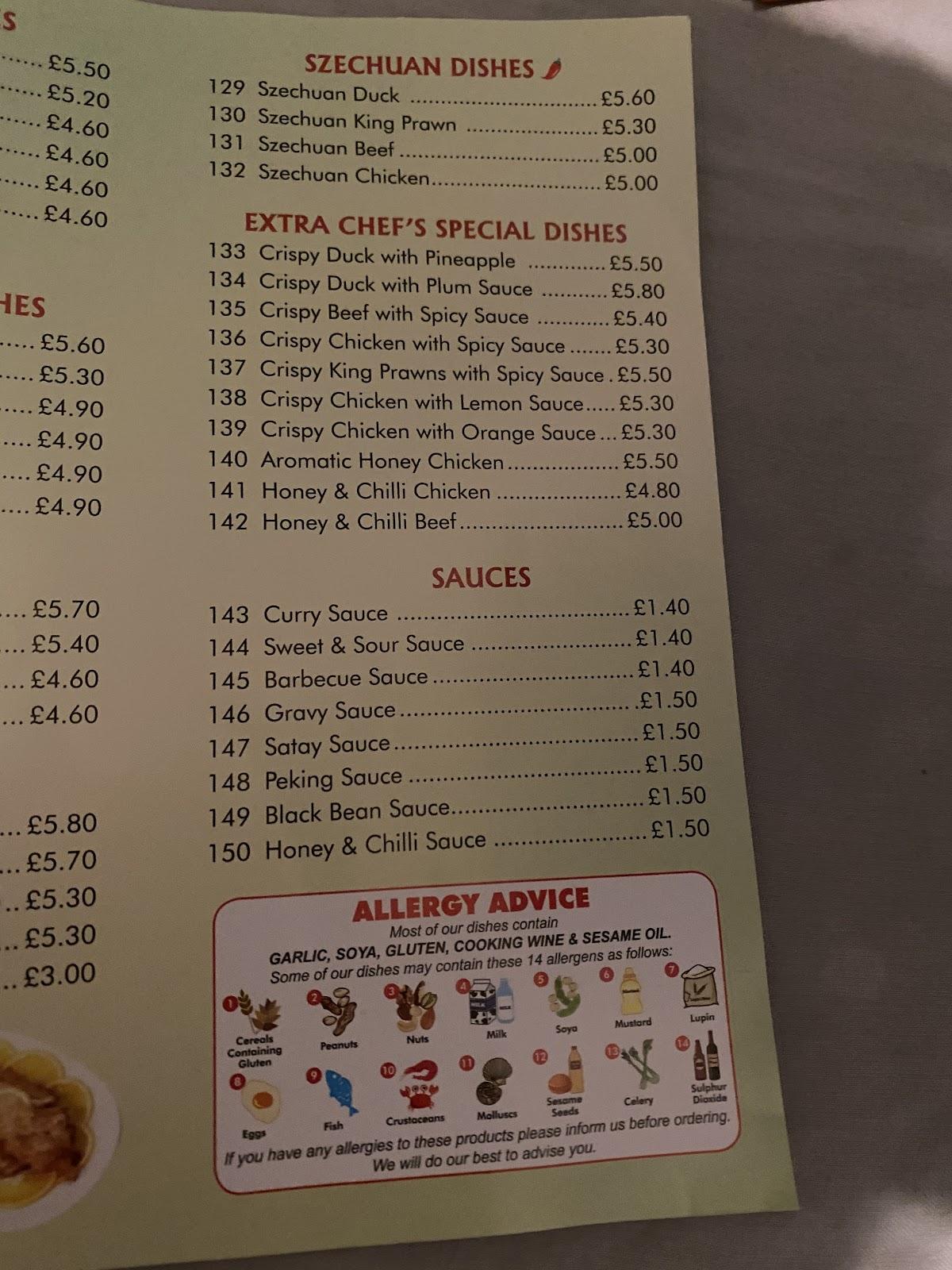 Menu at Mai Wah fast food, Pontypridd