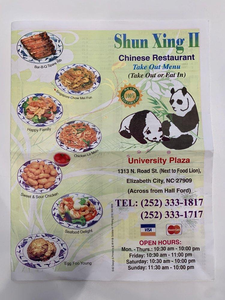 Carta del restaurante Shun Xing, Elizabeth City