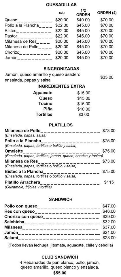 Menu at Super Torta restaurant, San Miguel de Allende