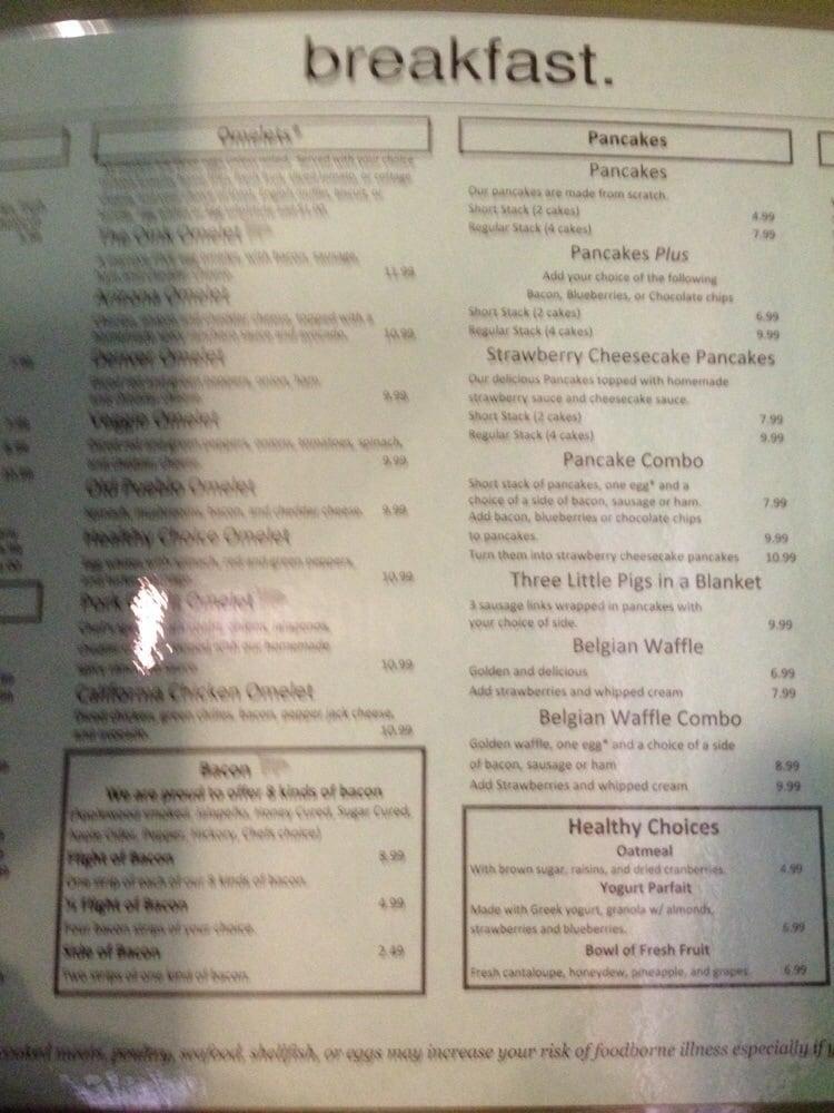 Menu at The Oink Cafe, Tucson