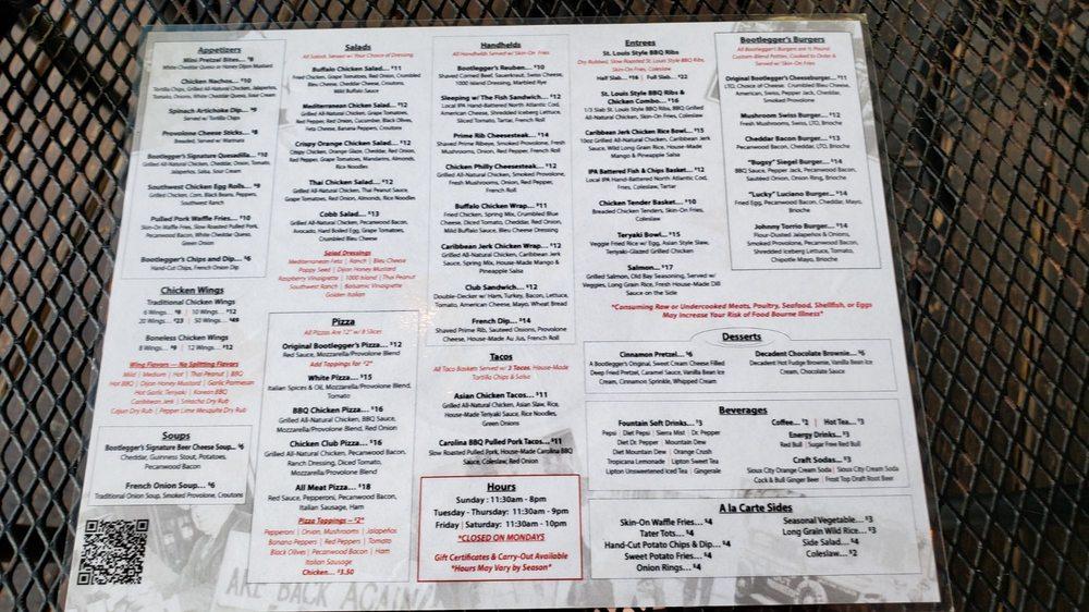 Menu at Bootleggers Grille pub & bar, Columbia Station