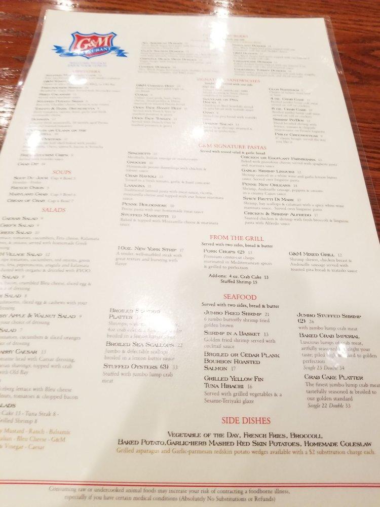 Menu at G & M Restaurant, Linthicum Heights, 804 N Hammonds Ferry Rd