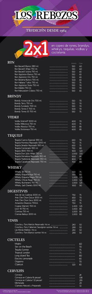 Menu at LOS REBOZOS pub & bar, Mexico City, Simón Bolívar 57