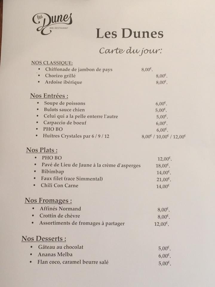 Menu au Les Dunes restaurant, Gouville-sur-Mer