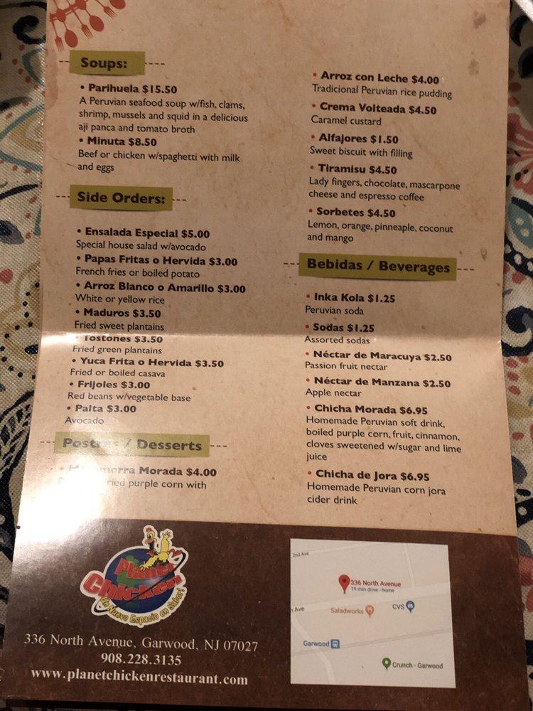 Menu at Planet Chicken restaurant, Garwood