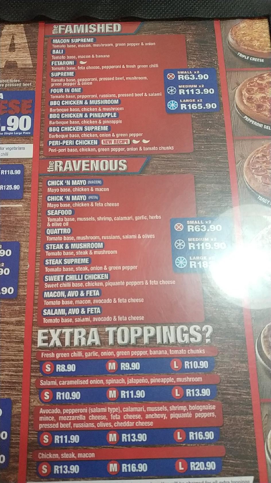 Speisekarte von Roman's Pizza Ormonde, Johannesburg