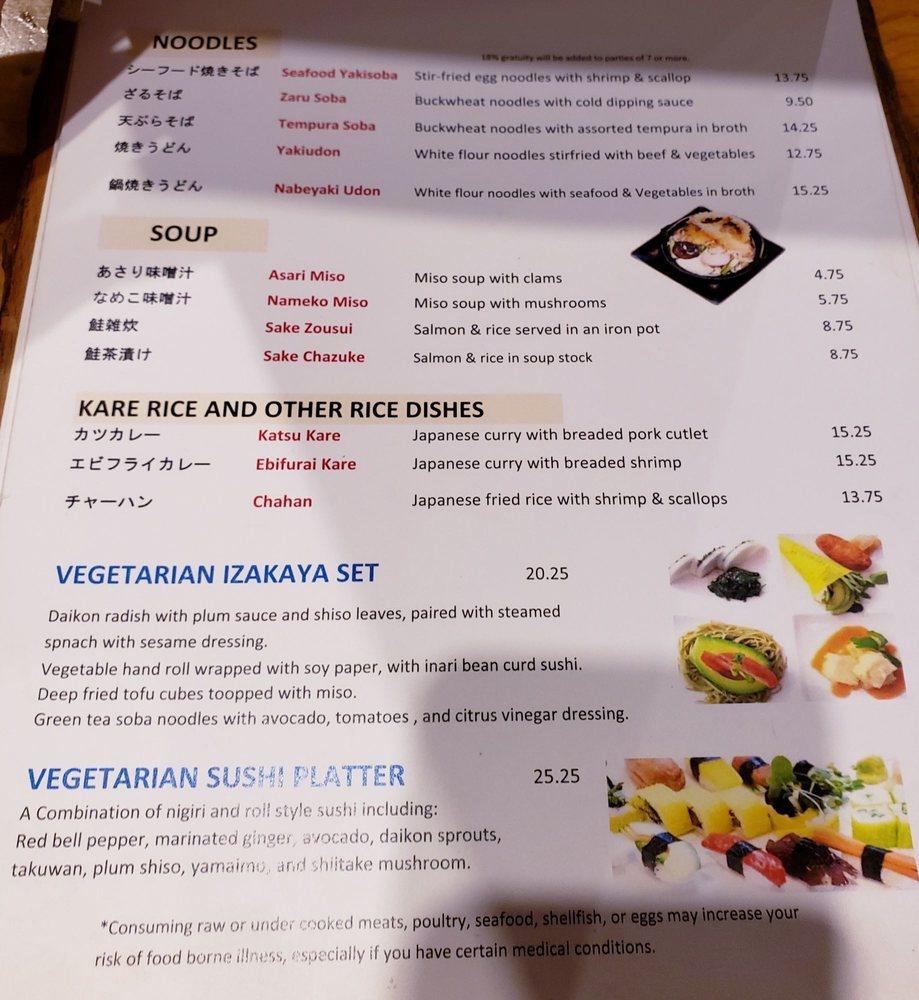 Menu at Syun Izakaya restaurant, Hillsboro