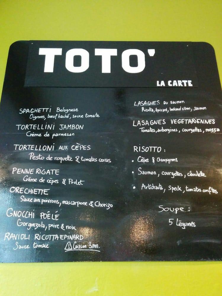 Menu at TOTO' restaurant, Paris, 35 Rue Godot de Mauroy