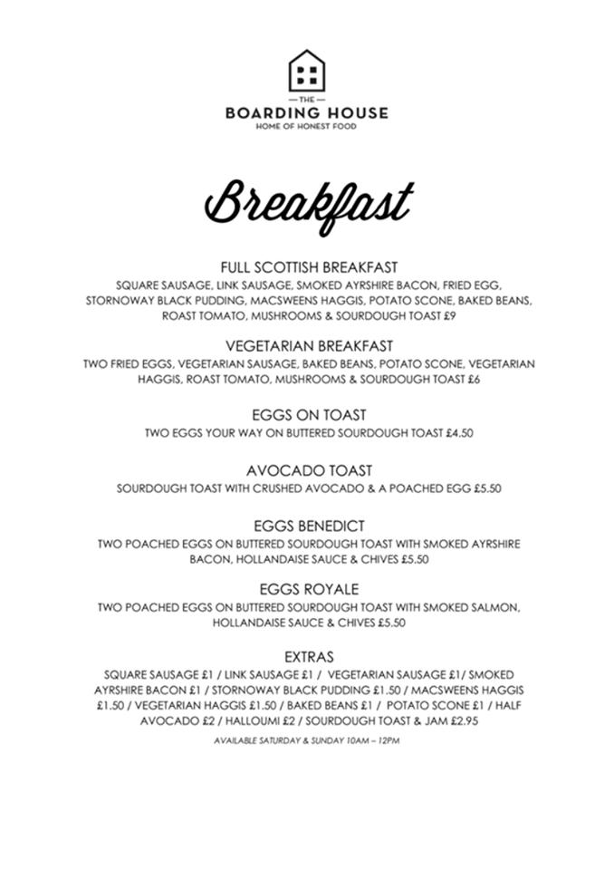 Menu at The Boarding House pub & bar, Howwood