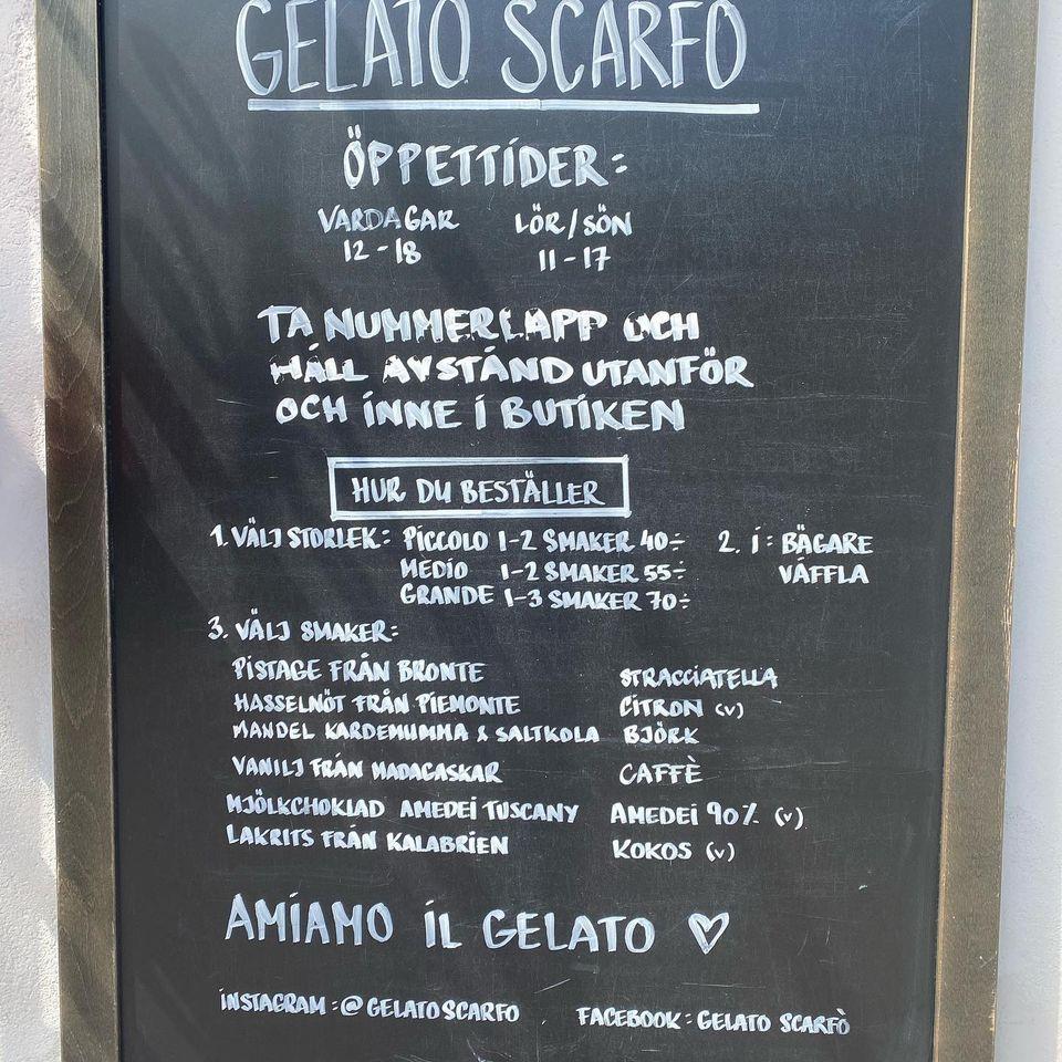 Menu at gelato Scarfo desserts, Ålsten