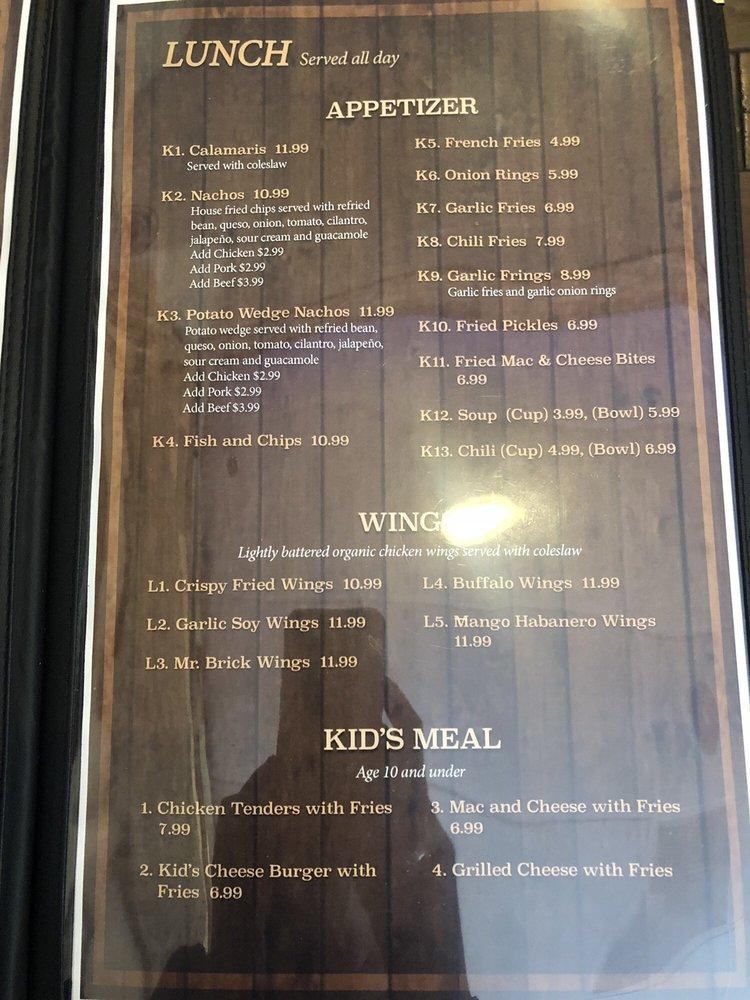 Menu at 833 Brick Cafe, Livermore