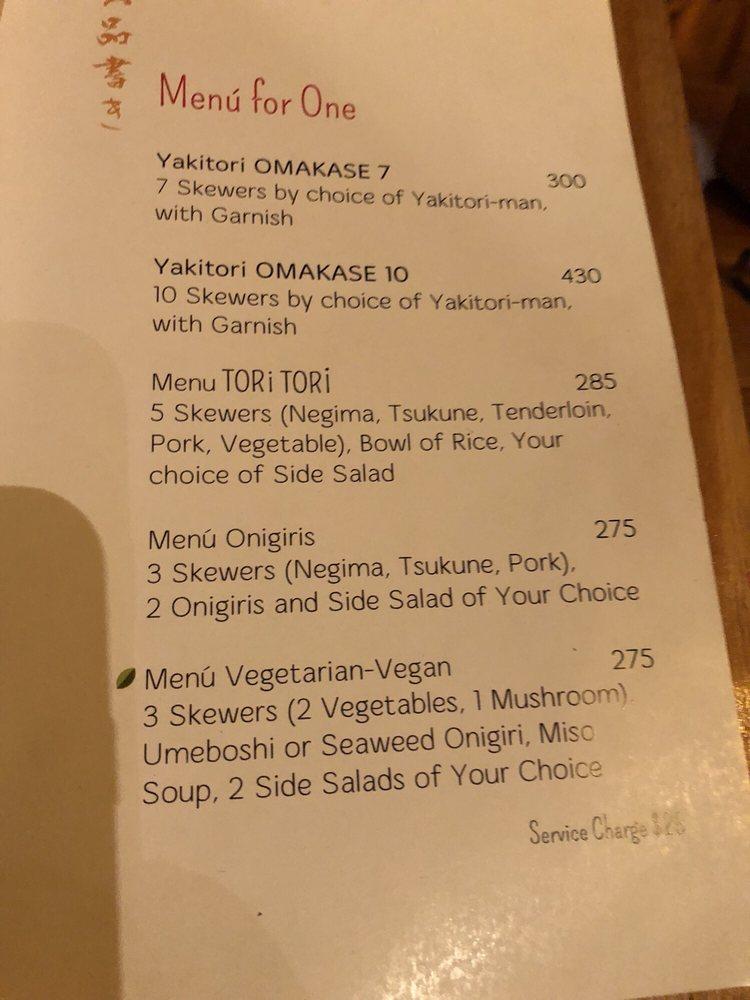 Menu at TORi TORi — Japanese Brochette restaurant, Buenos Aires