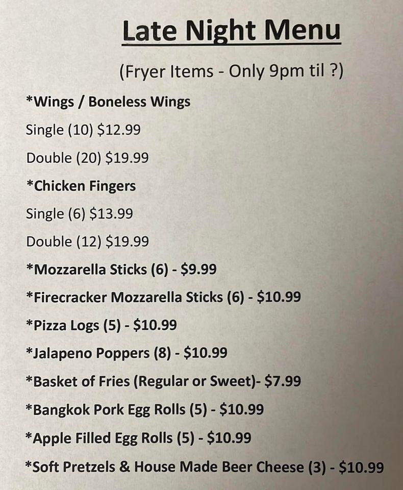 Menu at Alabama Hotel pub & bar, Basom, Lewiston Rd
