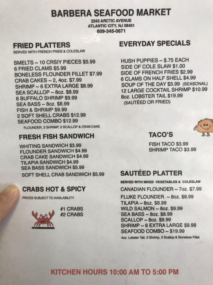 Menu at Barbera Seafood, Atlantic City