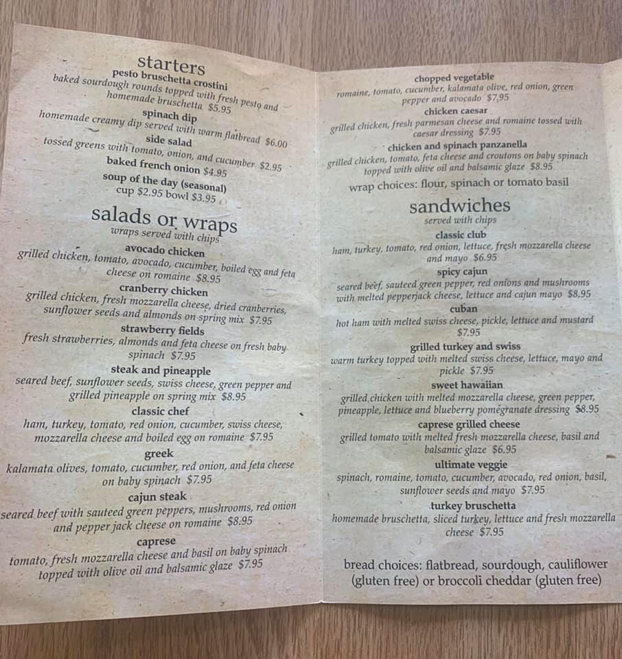 Menu at Cafe Green, Marinette