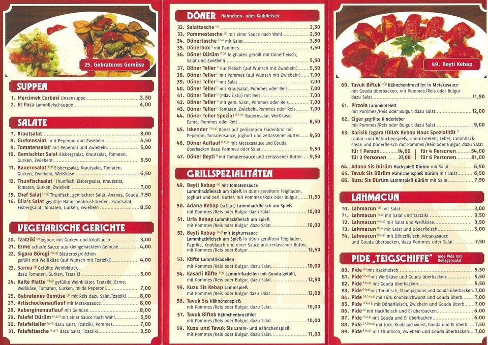 Menu at Dila's Döner und Turkish BBQ, Paderborn