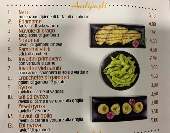 Menu at Enso sushi restaurant, Castiglione Torinese