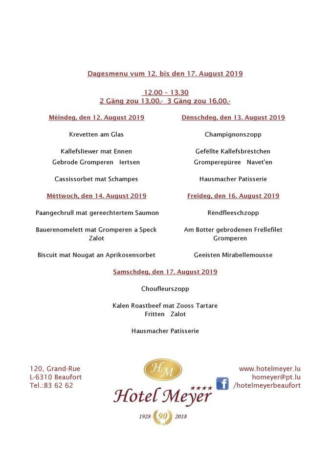 Speisekarte von Hôtel Meyer - Beaufort restaurant, Befort