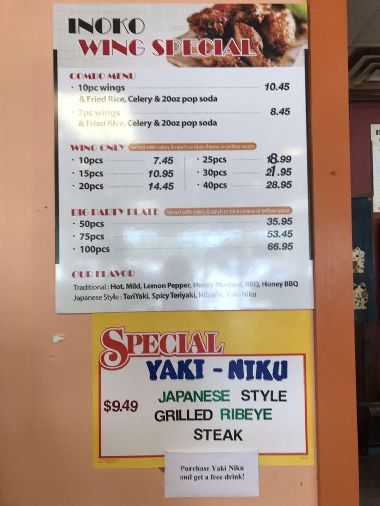 Menu at Inoko Express Athens Ga restaurant, Athens, Atlanta Hwy #7