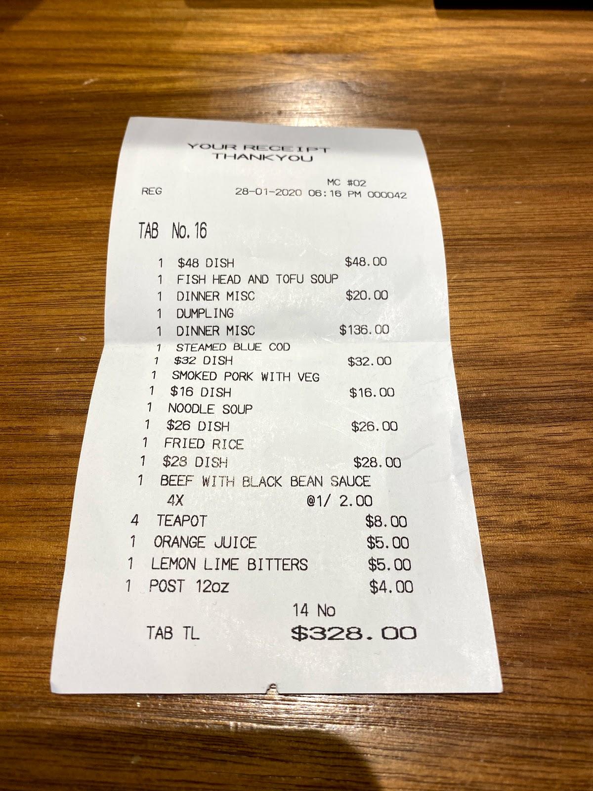 Menu at Jin Yue Chinese Restaurant, Queenstown