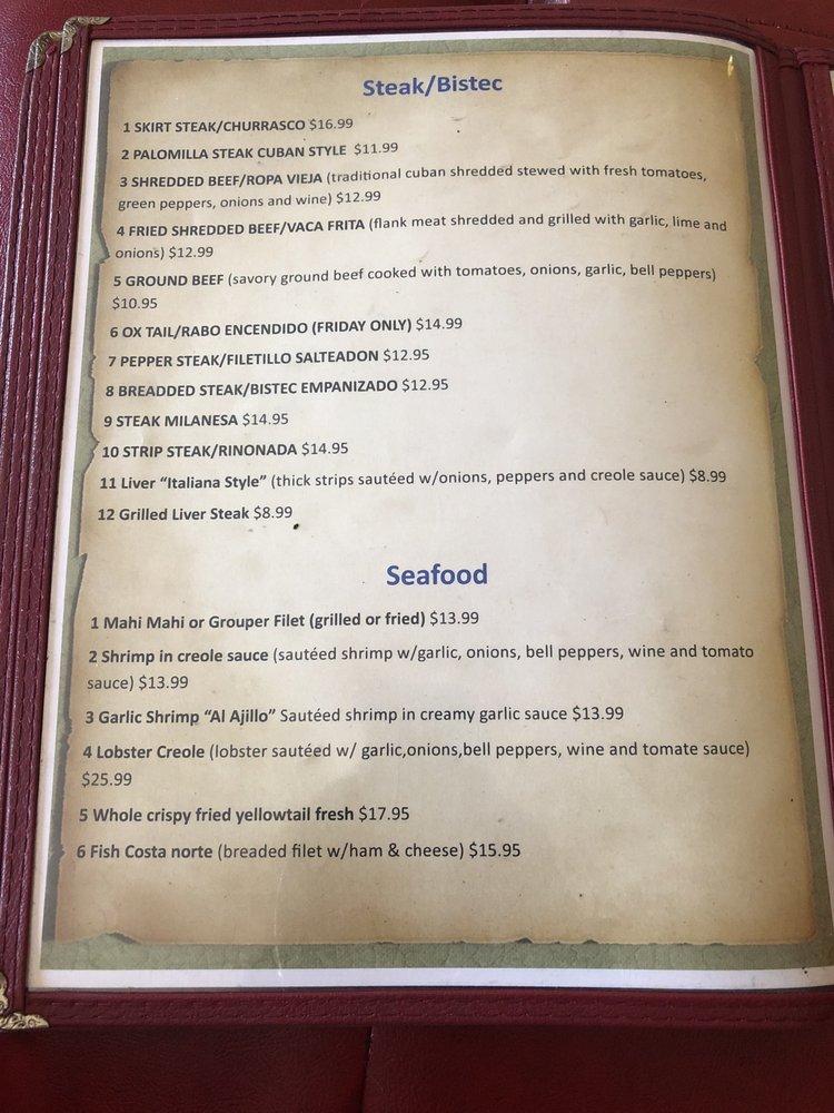 Menu at La Niña Restaurant, Marathon, Overseas Hwy