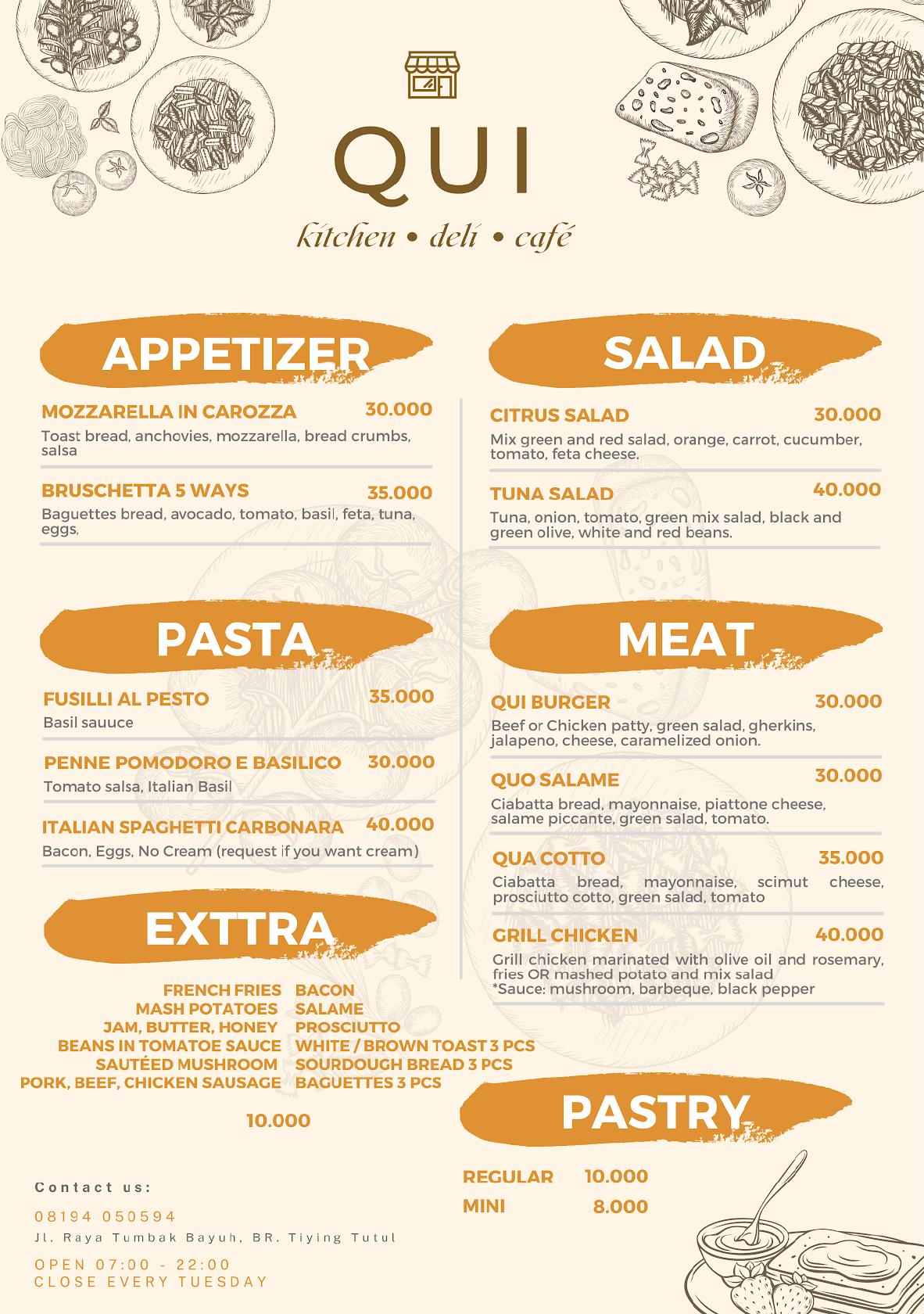 Menu at QUI cafe, Mengwi