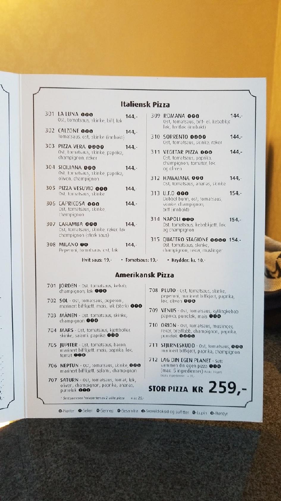 Menu at Ra pizza AS pizzeria, Horten