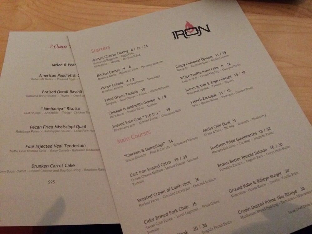 Menu at Restaurant Iron, Pensacola