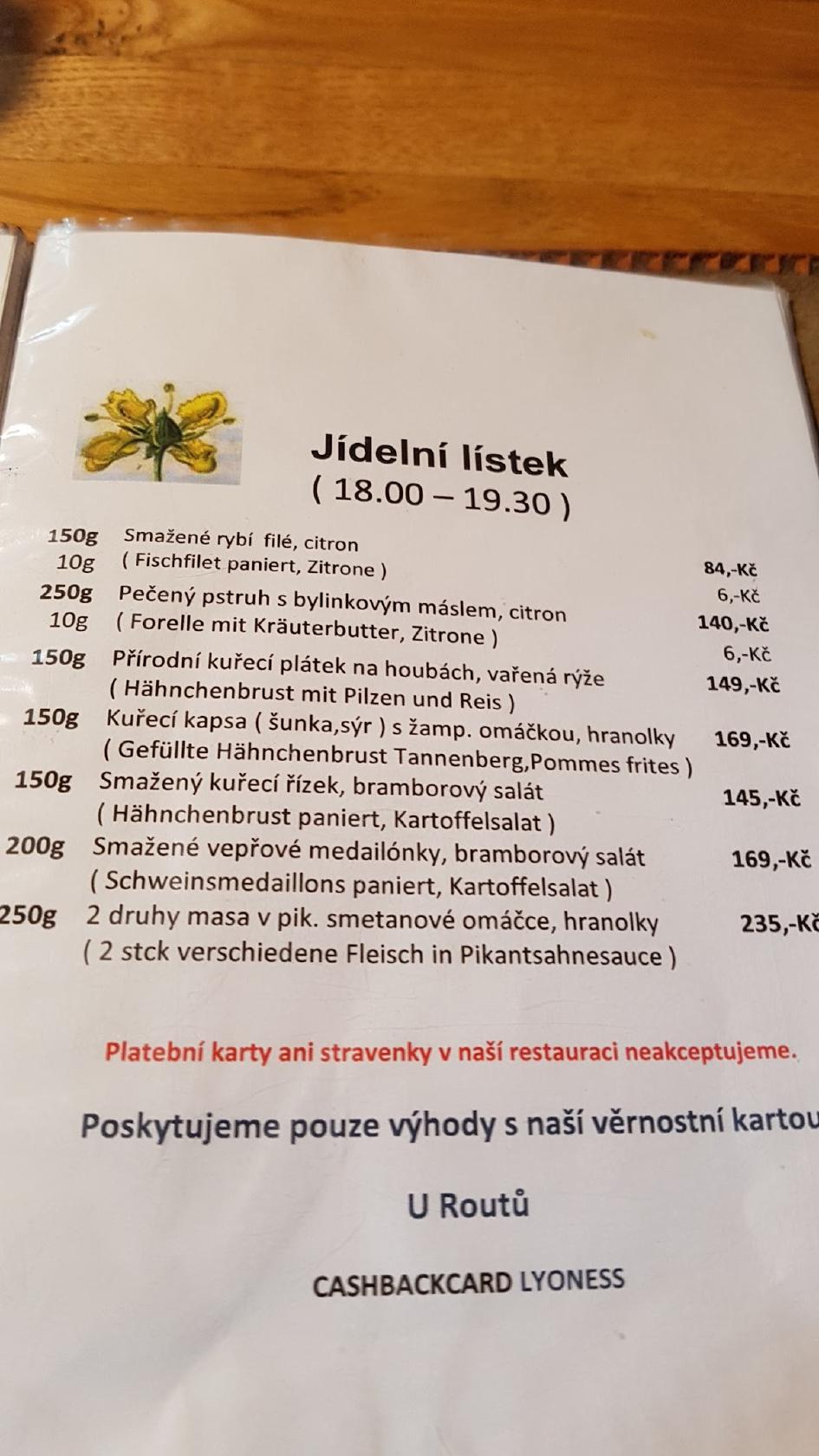 Menu at The Route Restaurant, Dolní Podluží