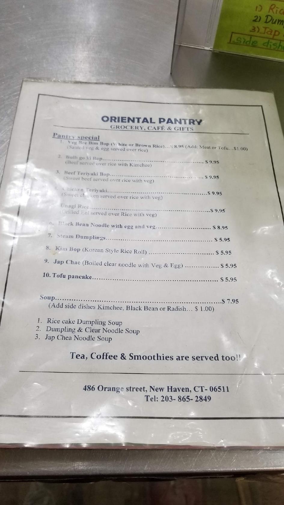 Menu at Oriental Pantry restaurant, New Haven