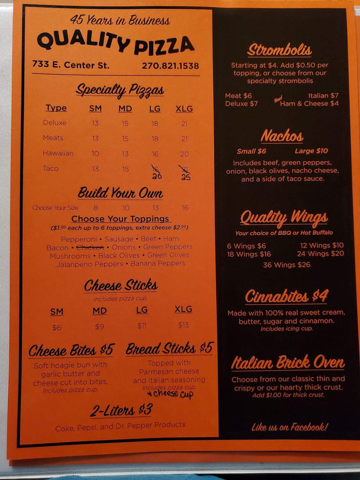 Menu at Quality Pizza pizzeria, Madisonville, 506 E Center St