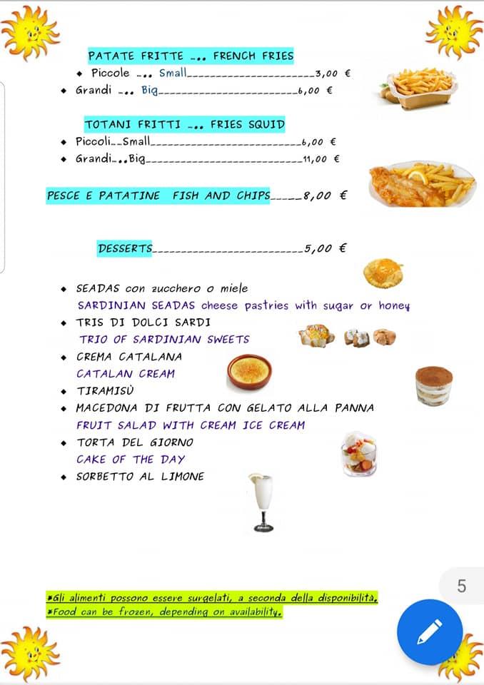 Menu da Raggio Di Sole Stabilimento Balneare pub & bar, Alghero