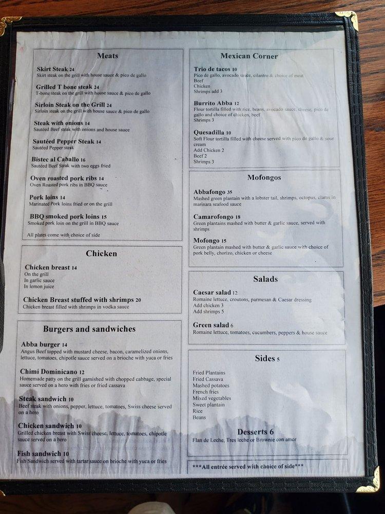 Menu at Abba Bar & Grill, New York City