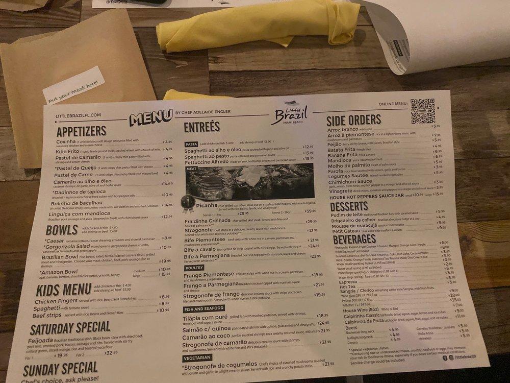 Menu at Little Brazil Miami Beach restaurant, Miami Beach, Collins Ave