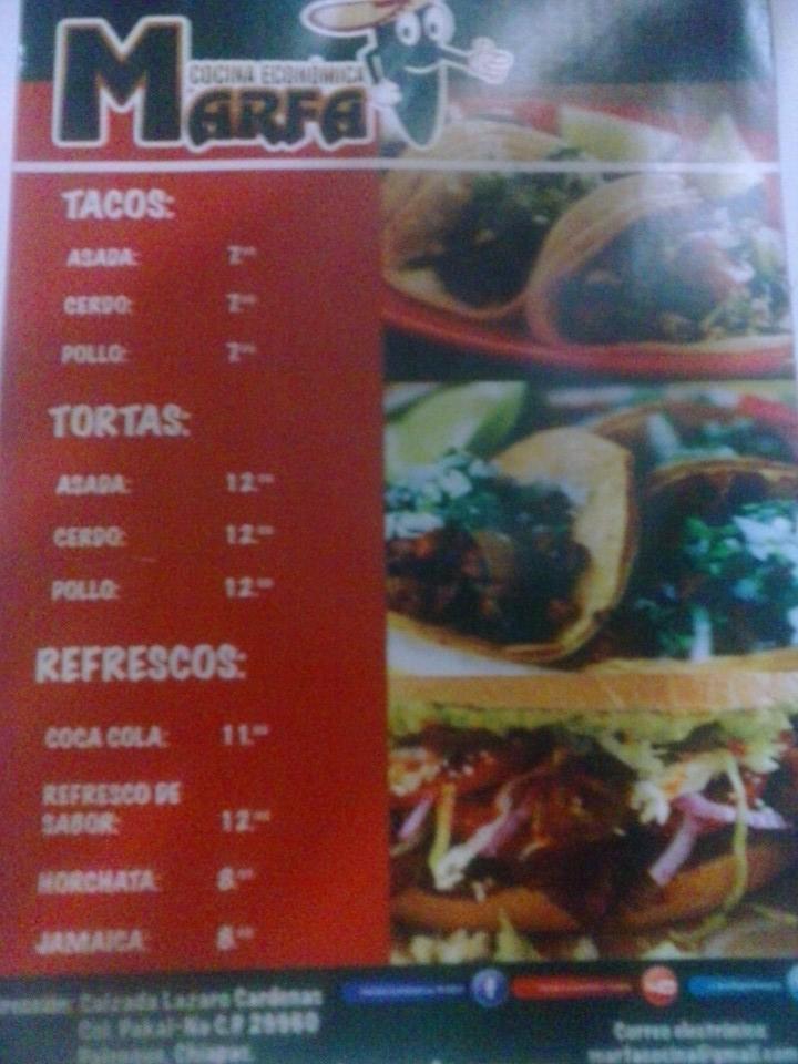 Menu at Cocina Económica MARFA restaurant, Palenque