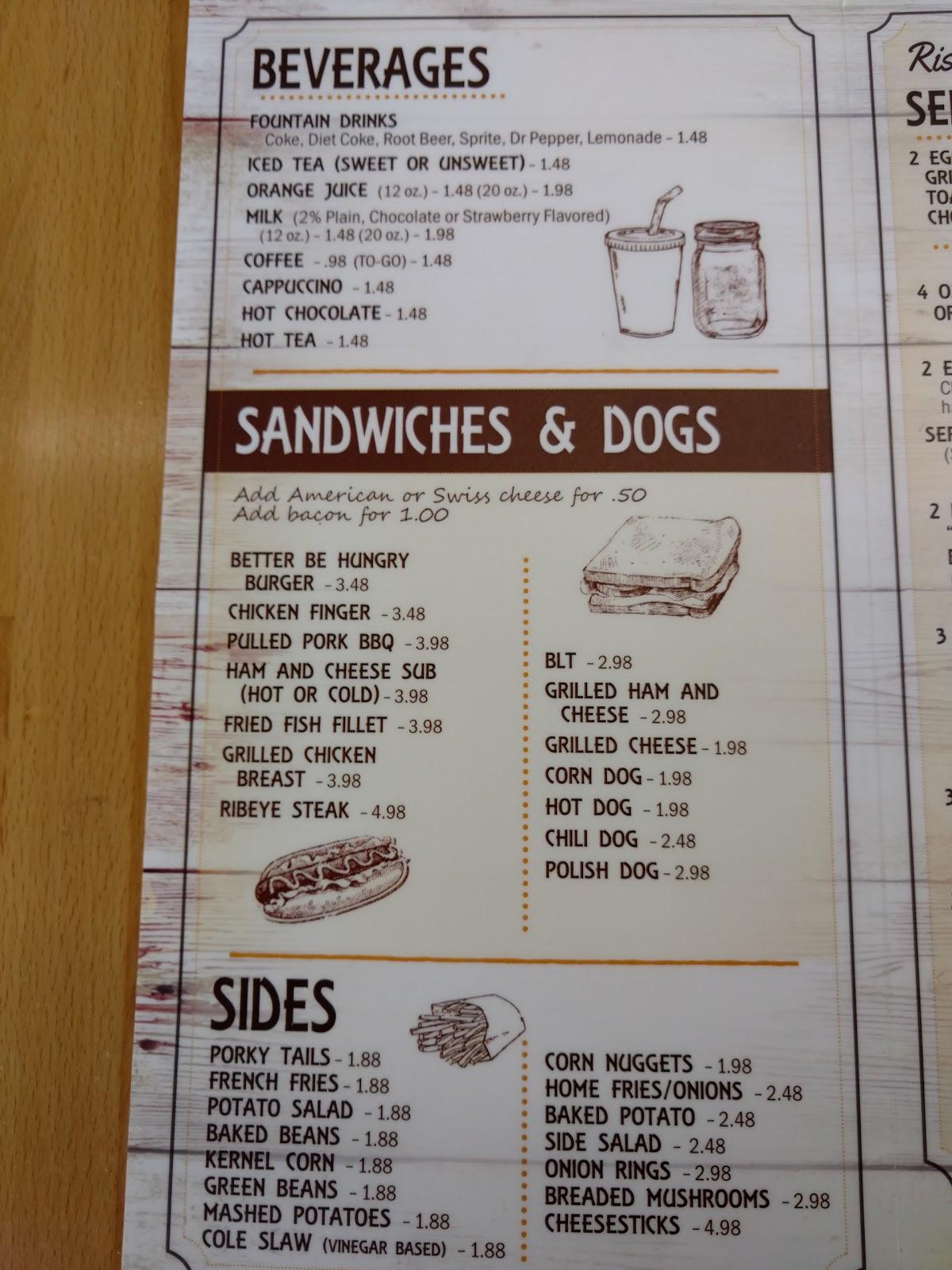 Menu at Porky Barn, Geneva
