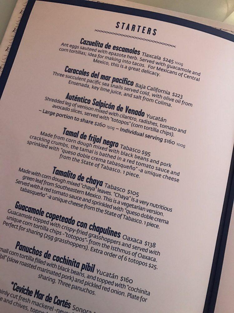 Menu at Azul restaurant, Mexico City, Av Nuevo León 68